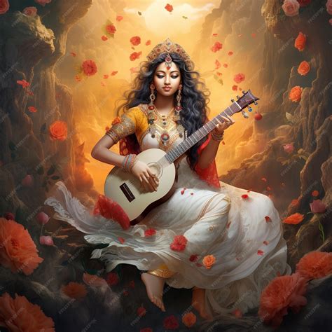 Premium Ai Image Illustration Of Saraswati Devi Goddess Happy Vasant