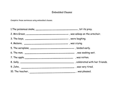 Embedded Clauses Presentation And 3 Worksheets Teaching Resources