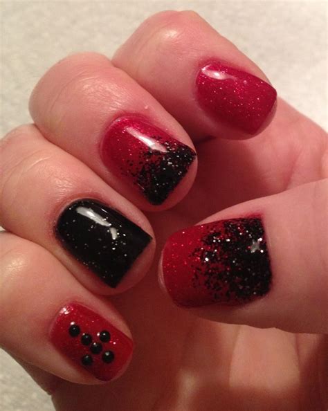 Glitter Red With Black Glitter Fade Nails Red Nails Nails Nail