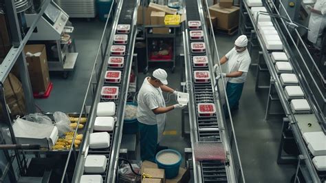 Food Processing Plant With Conveyor Belts Machines And Workers