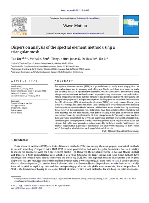 Pdf Dispersion Analysis Of The Spectral Element Method Using A Triangular Mesh Jonas De
