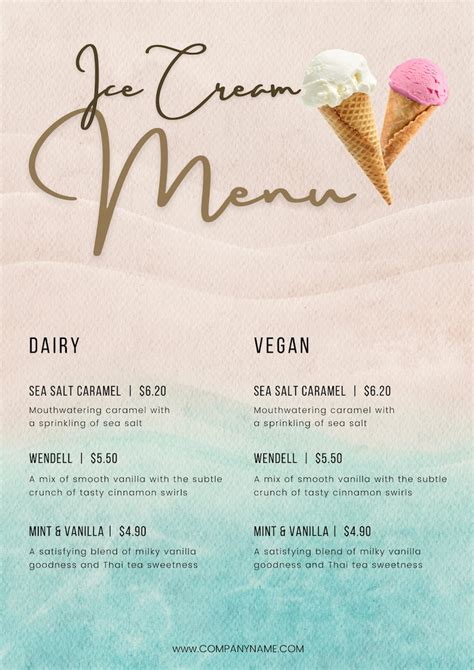 Ice Cream Menu Template Digital Menu Design Editable Canva Template Colorful Menu Template