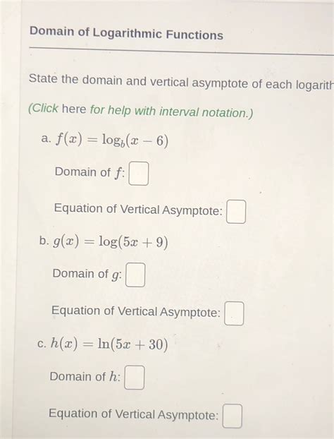 Solved Domain Of Logarithmic Functionsstate The Domain And