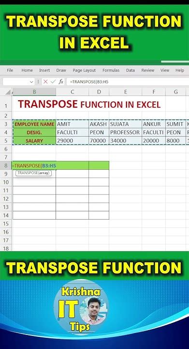 Transpose Function In Excel Excel Computereducation Krishnaittips Excelformula Exceltricks