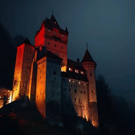 Premium Photo Bran Castle In Romania On A Foggy And Spooky Night The
