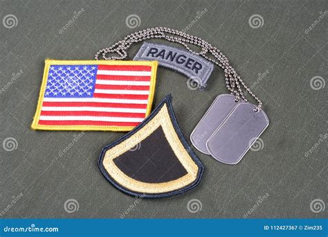 Us Army Private First Class Rank Patch On Desert Uniform Stock