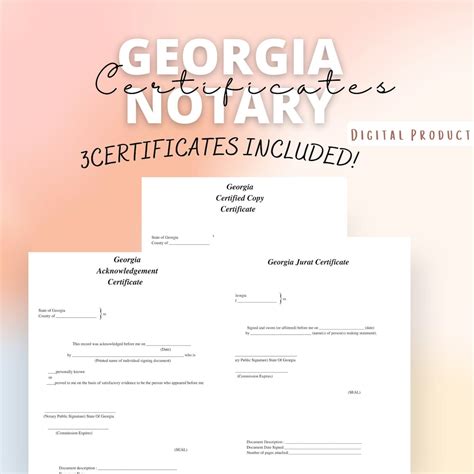 Georgia Notary Certificates Notary Public Signing Agent Mobile Notary Forms Etsy