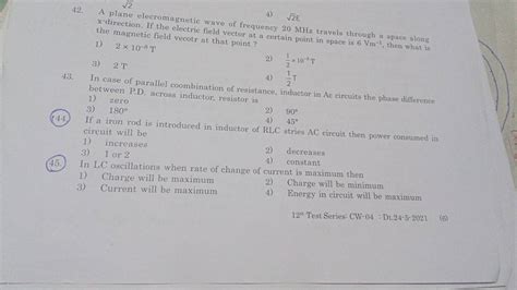 In LC Oscillations When Rate Of Change Of Current Is Maximum Then Filo