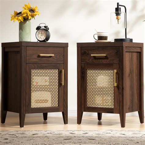 Sicotas Tall Nightstands Set Of 2 With Drawer Mid Century Modern Wooden Night Stand