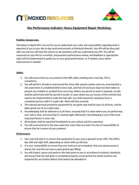 Key Performance Indicator Grease Man Mml Pdf Performance