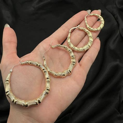 White Gold Bamboo Earring Etsy