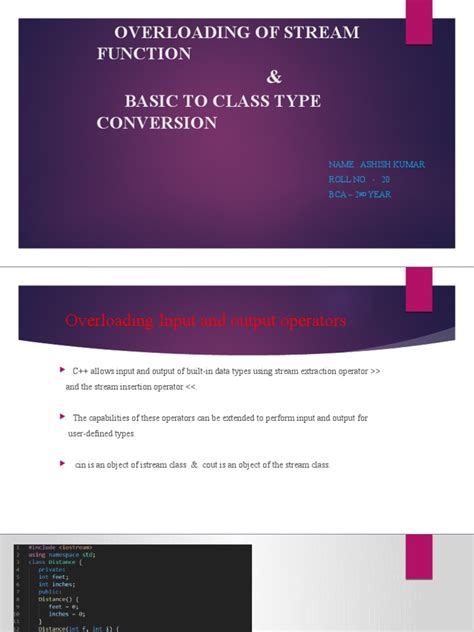 Overloading Of Stream Function Basic To Class Type Conversion Pdf