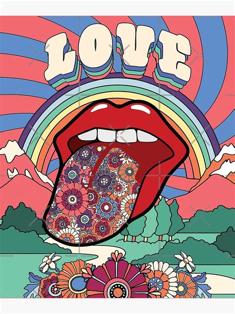1960s Hippie Art 1960s Vector Illustration With Liquid Groovy Rainbow