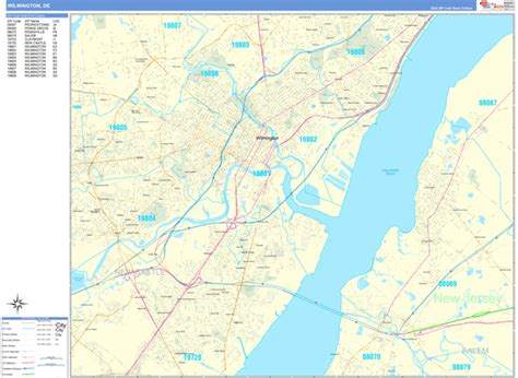 Wilmington Delaware Zip Code Wall Map Basic Style By Marketmaps