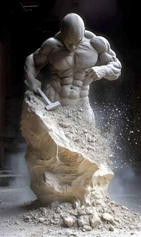 Empowerment Journey Figure Carving Itself From A Large Stone