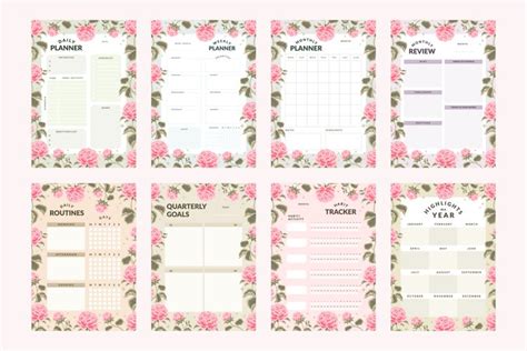 Beautiful Printable Flower Planner Template Set