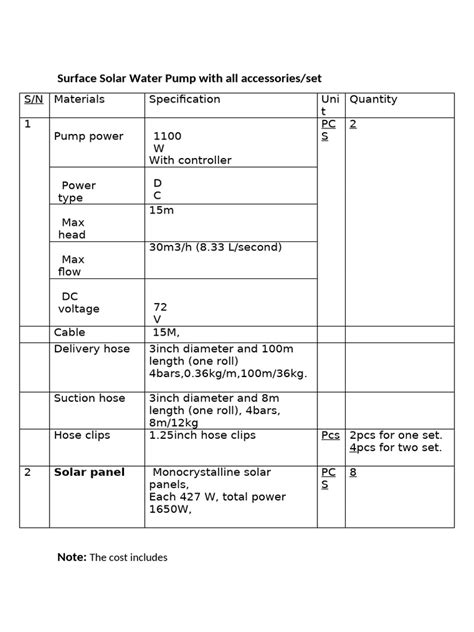 Solar Pump Specification Pdf