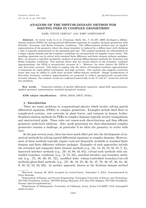 Pdf Analysis Of The Diffuse Domain Method For Solving Pdes In Complex