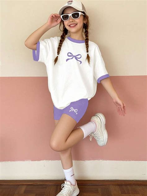 Shein 2pcsset Tween Girls Casual Simple Short Sleeve T Shirt And