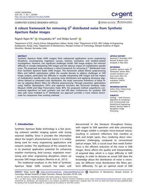 Pdf A Robust Framework For Removing G Distributed Noise From Synthetic Aperture Radar Images