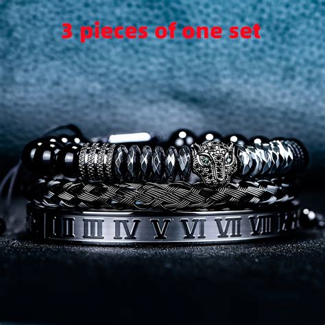 Men Skull Head Handmade Bracelets Enamel Roman Numeral Temu United