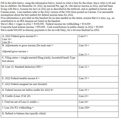 Fill In The Table Below Using The Information Below