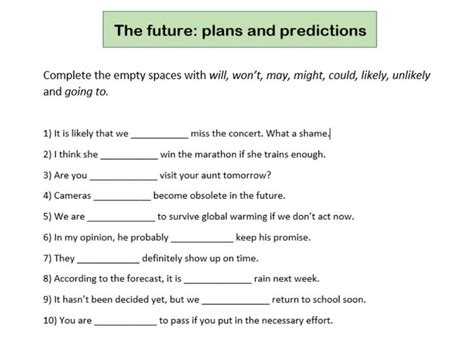 The Future Plans And Predictions Worksheet How To Plan Workbook