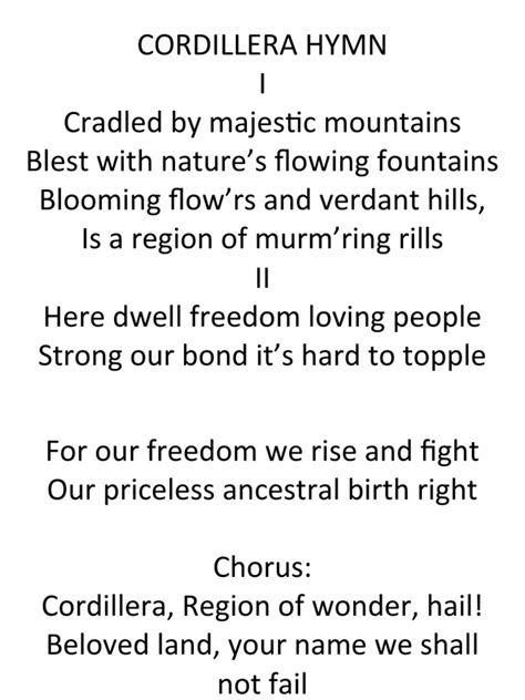 Cordillera Hymn Pdf