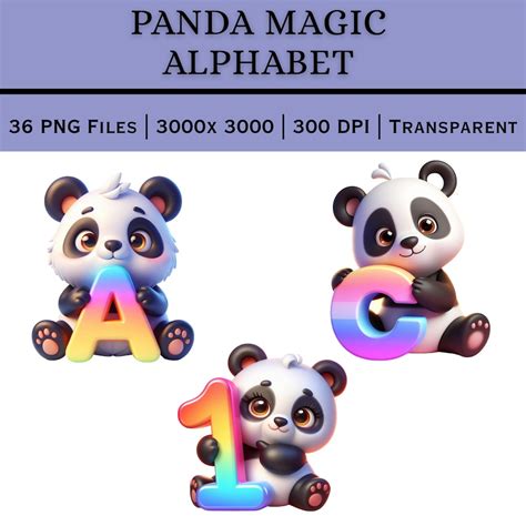 Panda Magic Alphabet Numbers Png Letters A Z 0 9 Crafts Sublimation