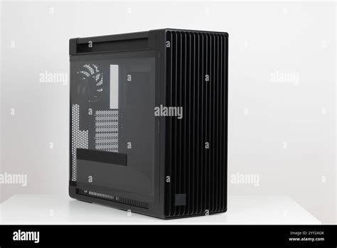 Side View Of Empty Big Tower Pc Case Chassis Tempered Glass Left