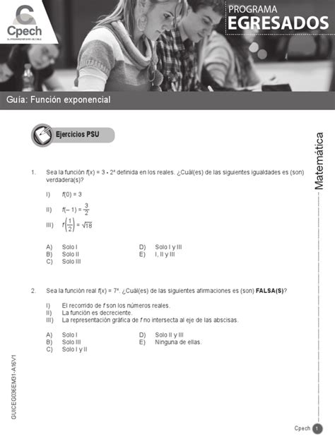 Guia Funcion Exponencial Ejercicios Psu Pdf Función Matemáticas