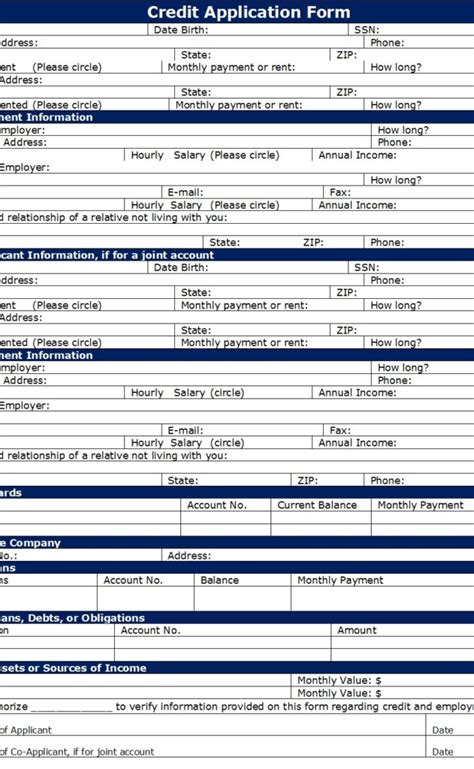 Credit Application Templates Excel Word Template