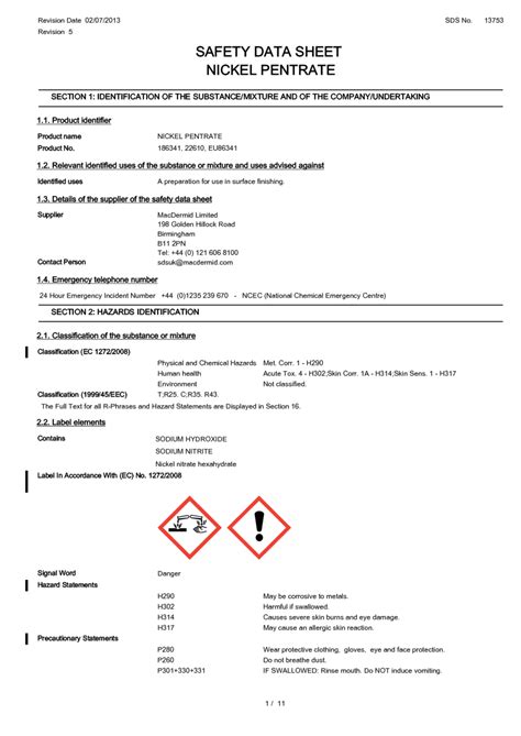 Nickel Pentrate Msds Download