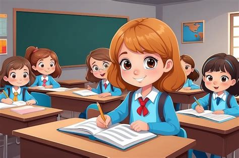 Vector Dune élève Mignonne Enseignant à Un Ami En Classe Illustration