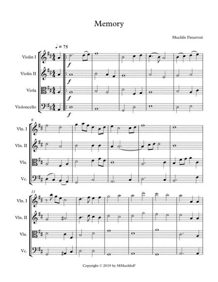 Memory For String Quartet By M Muchlis Faturrozi Sheet Music For String