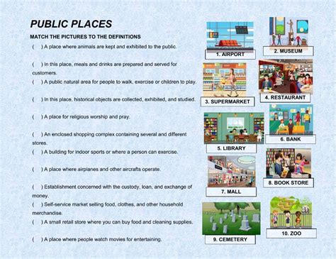 Public Places Worksheet English As A Second Language Esl English