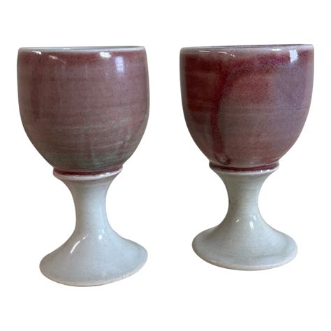 Vintage Pair Of Handmade Ceramic Stoneware Goblets Chairish