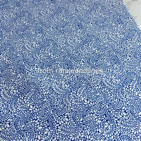 Japanese Linen Fabric Blue Scroll Grass Pattern Print Fine Linen