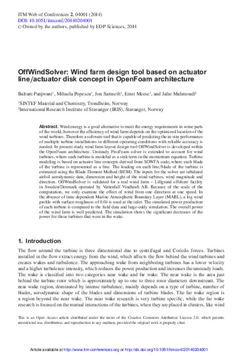 pdf offwindsolver wind farm design tool based on actuator line