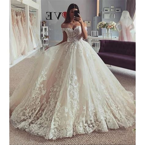 아이보리 레이스 아플리케 웨딩 드레스 우아한 원숄더 A라인 공주 신부 가운 공식 파티 2023 Aliexpress