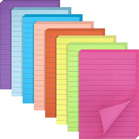 Eoout 8 Pack Lined Sticky Notes 4x6 Inches Bright Ruled