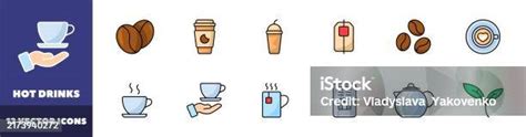 뜨거운 음료 아이콘 세트입니다 커피와 차 아이콘 플랫 스타일 벡터 아이콘 0명에 대한 스톡 벡터 아트 및 기타 이미지 0명 개체 그룹 라떼 Istock