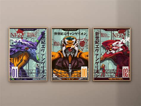 Neon Genesis Evangelion 3 Set Canvas Art Print Framed Wall Art