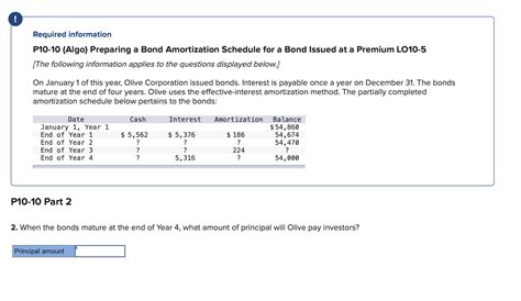 Get Answer Required Information P10 10 Algo Preparing A Bond Amortization Transtutors