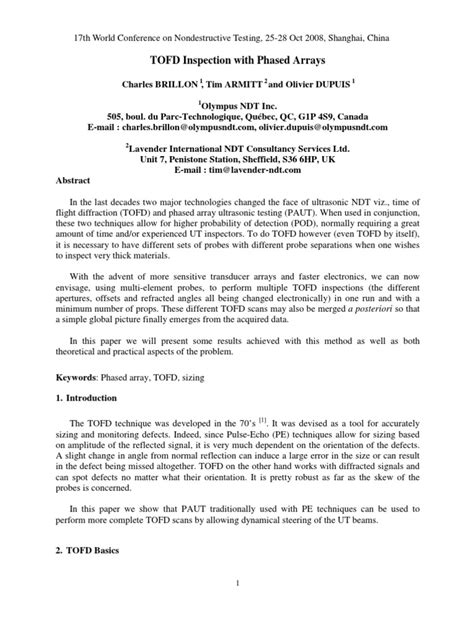 Tofd Inspection Nondestructive Testing Diffraction