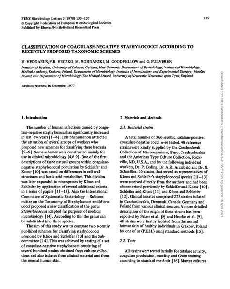 Pdf Classification Of Coagulase Negative Staphylococci According To