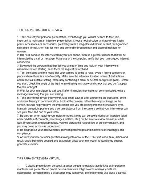 Tips For Virtual Interview Pdf