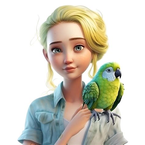 Premium Ai Image 3d Digital Render Of A Cute Girl With A Parrot Isolated On White Background