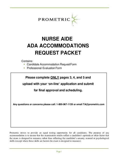 Fillable Online Nurse Aide Ada Accommodations Request Packet