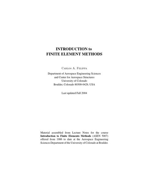 Introduction To Finite Element Methods Felippa 2004 Pdf Finite